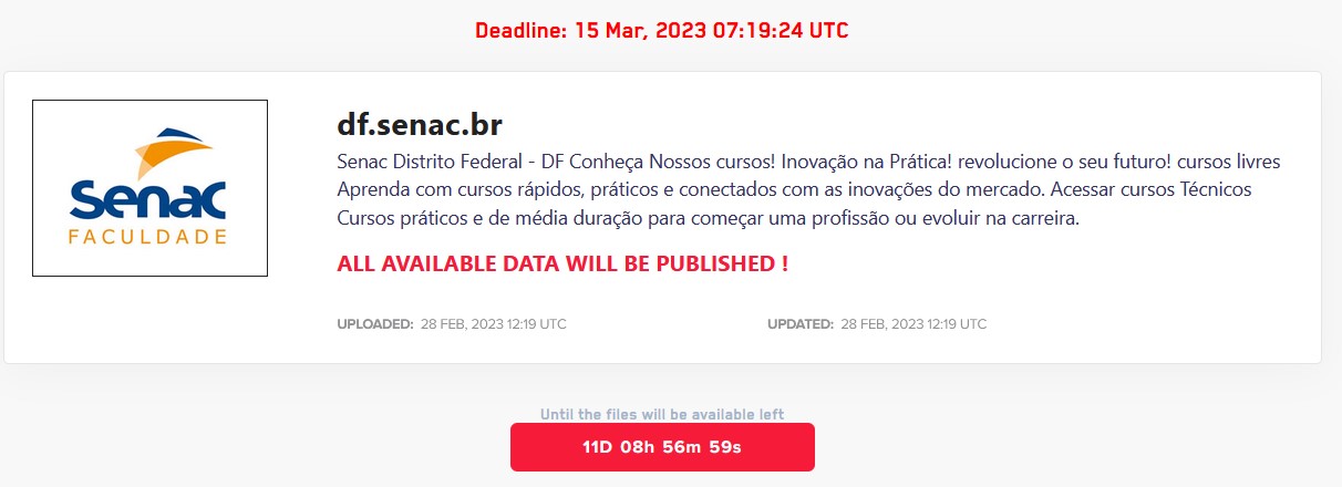 Ransomware Lockbit 3.0 anuncia dados do Senac-df - Tech Security